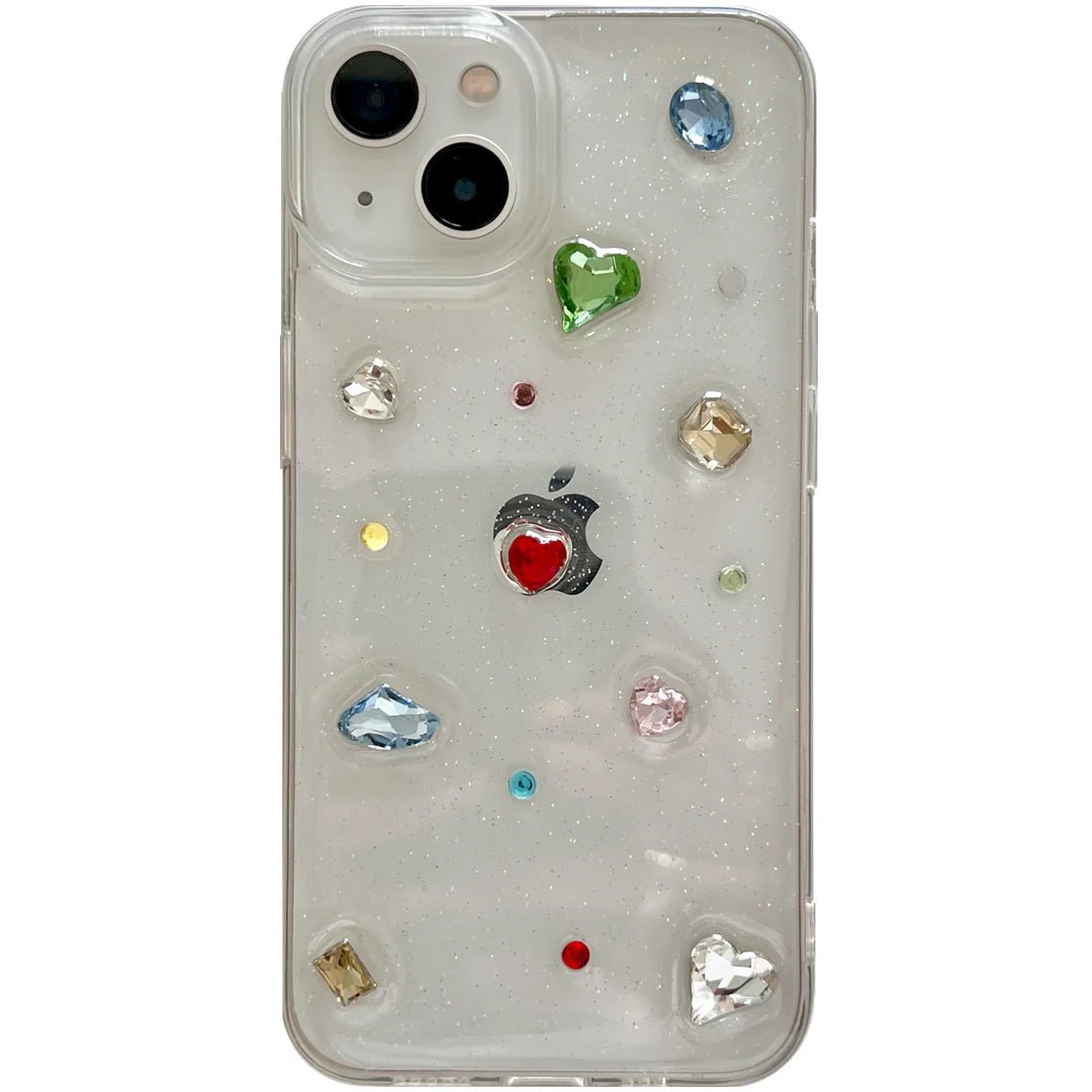 Gemma iPhone Case (Clear with 3D Colorful Gems and Sparkle Finish ...